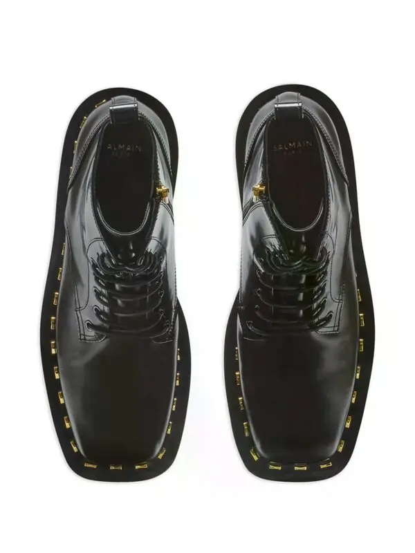 Balmain Glazed Combat Boots With Gold-tone Stud Embellishment