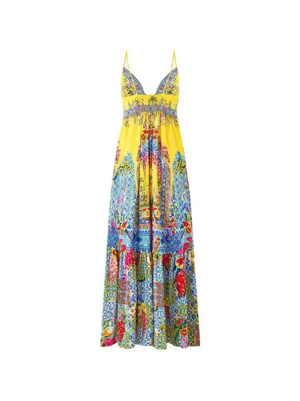 Camilla Sultanahmet Summer Tie Front Midi Dress - Yellow