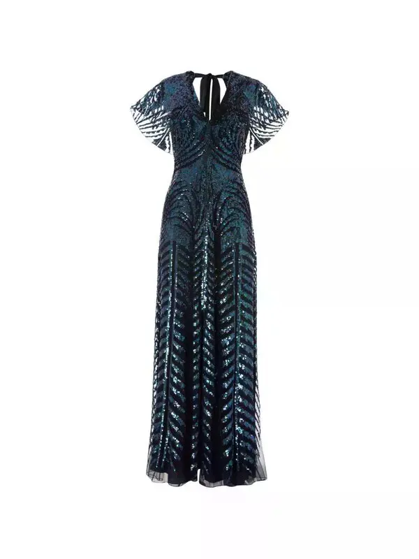TEMPERLEY LONDON Sequin V-neck Maxi Dress