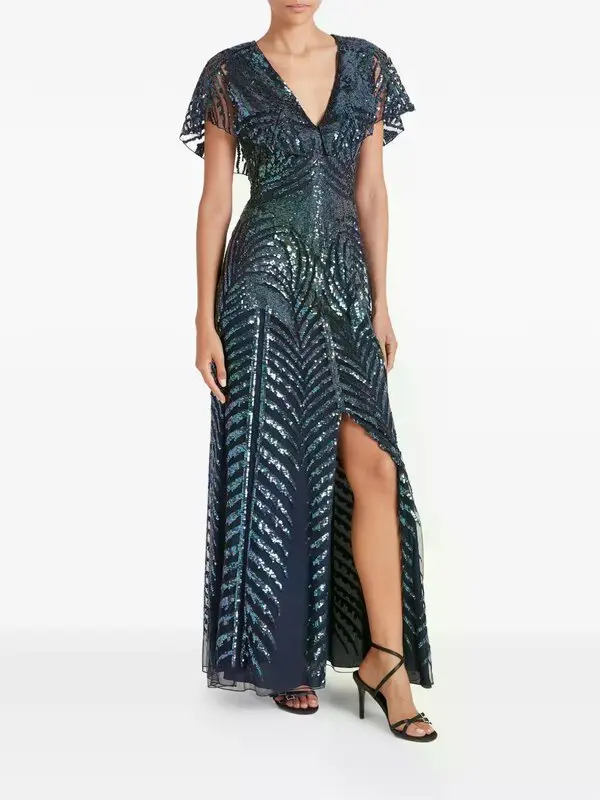 TEMPERLEY LONDON Sequin V-neck Maxi Dress