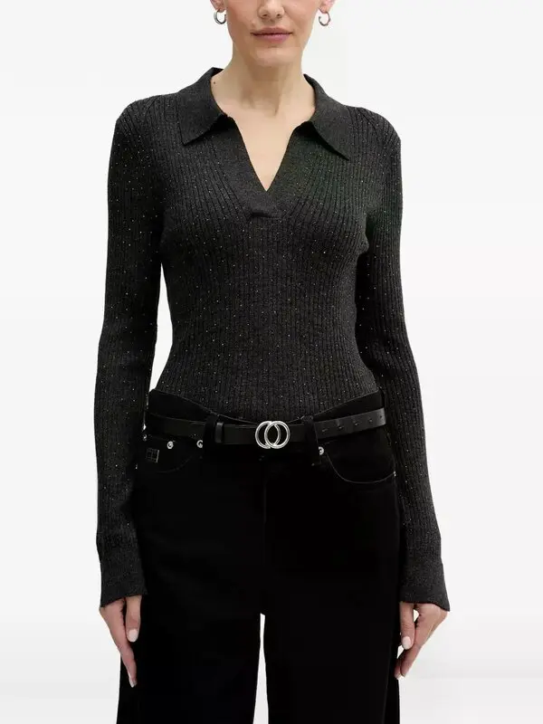 MOS MOSH Ronika V-neck Collared Top With Embellishments - Grey