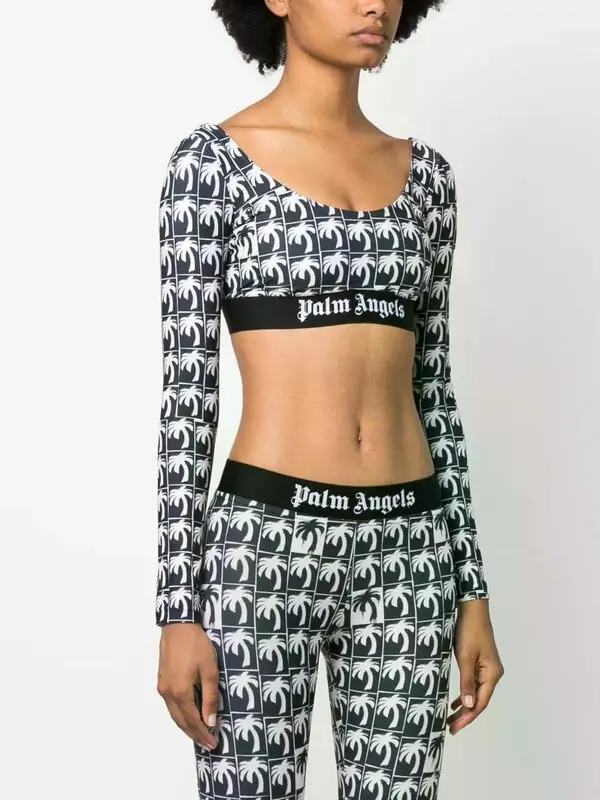 Palm Angels Palm-print Cropped Top - Black