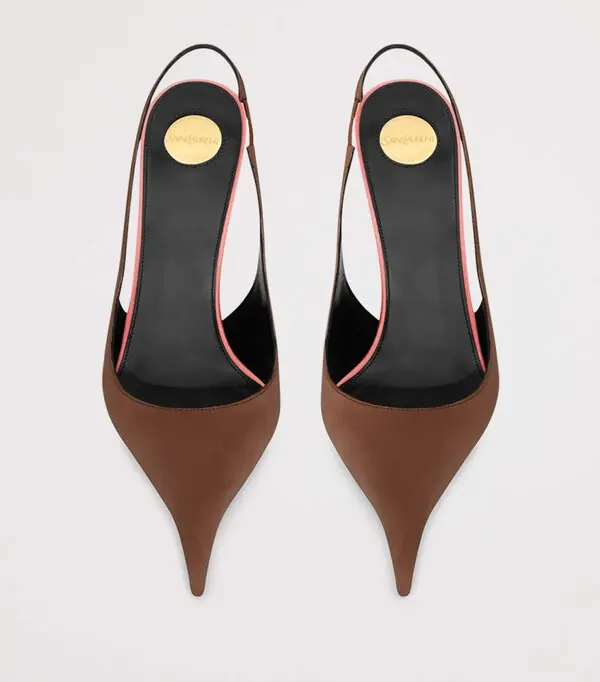 Saint Laurent Satin Deroche Slingback Pumps 110 - Beige