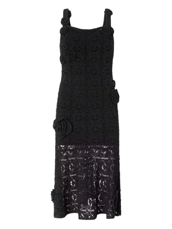 Pinko Midi Floral-appliqué Dress - Black