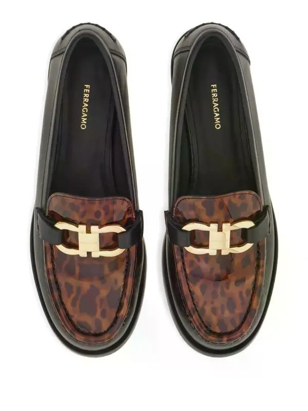FERRAGAMO Gancini Ornament Patent Loafers