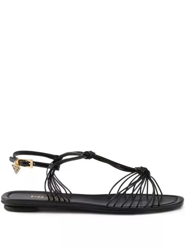 Prada Patent Leather Sandals With Triangle Logo Detail - Black