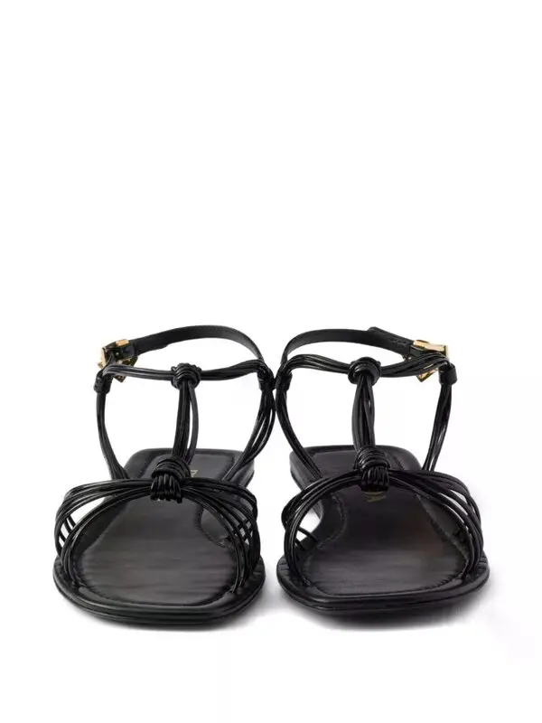Prada Patent Leather Sandals With Triangle Logo Detail - Black
