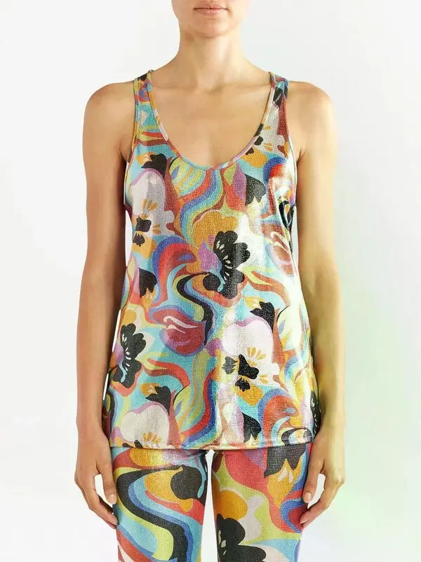 Etro Sleeveless Racerback Top With Abstract Print - Blue