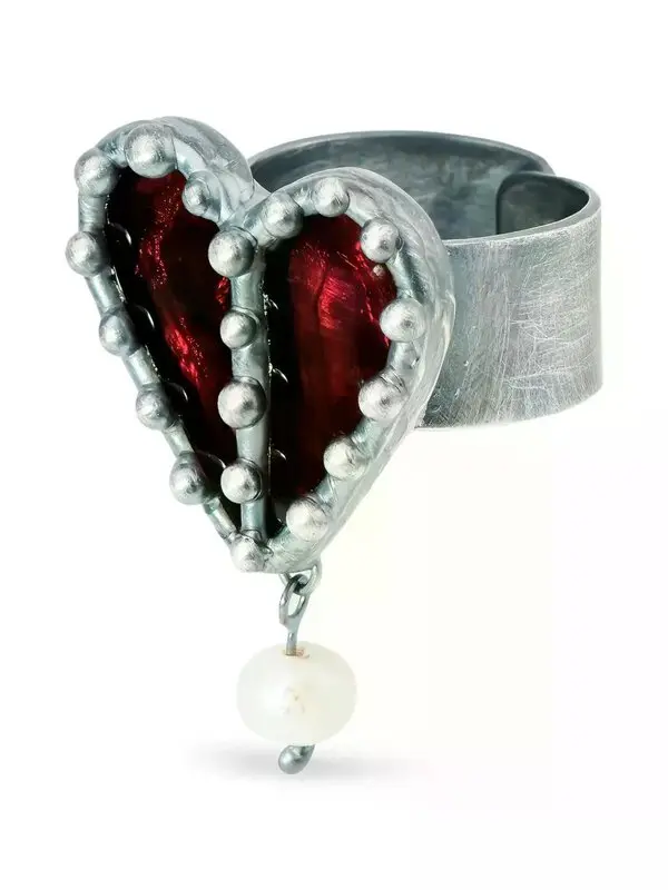 POISONED HEARTS Tone Heart Ring With Glass Detailing And Bead Trim