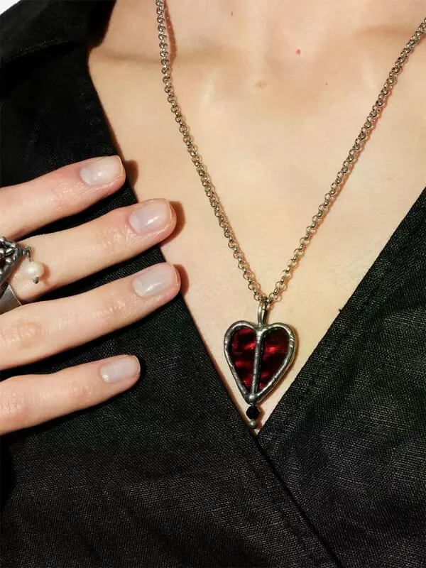 POISONED HEARTS Stained Glass Heart Pendant Necklace