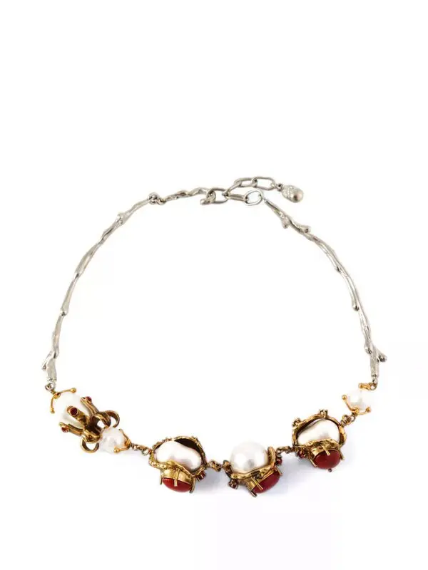 Marni Pearl And Aragonite Embellished Necklace - Silver