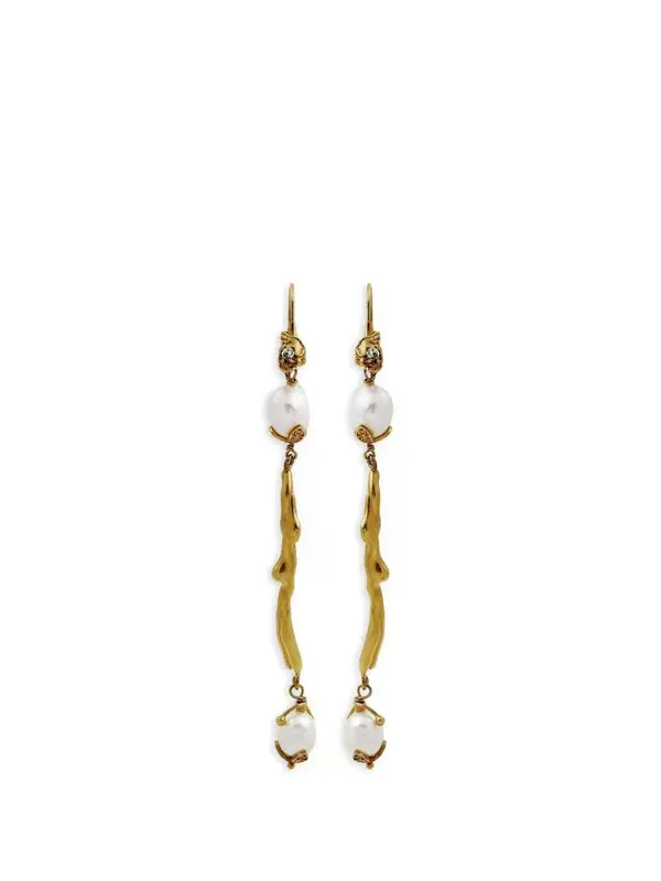 Marni Long Drop Earrings With White Embellishments