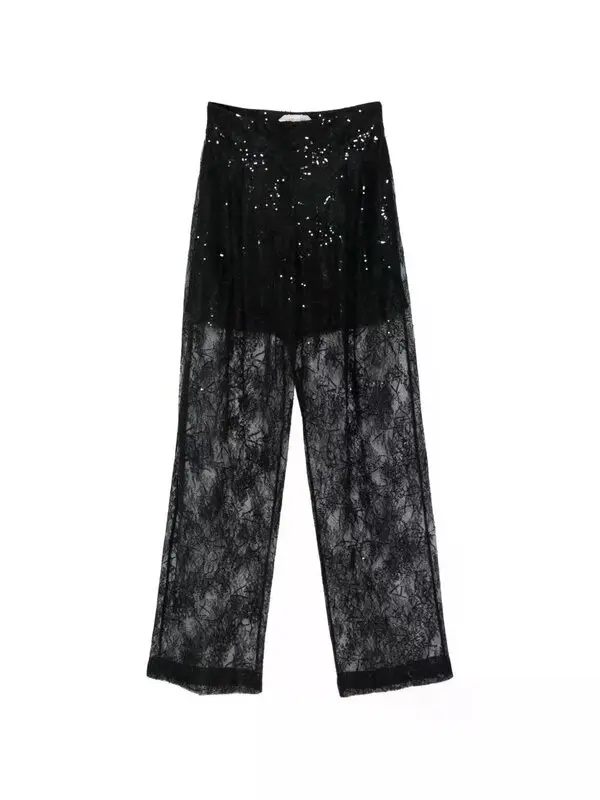 Alberta Ferretti Sequin Embellished Lace Trousers - Black
