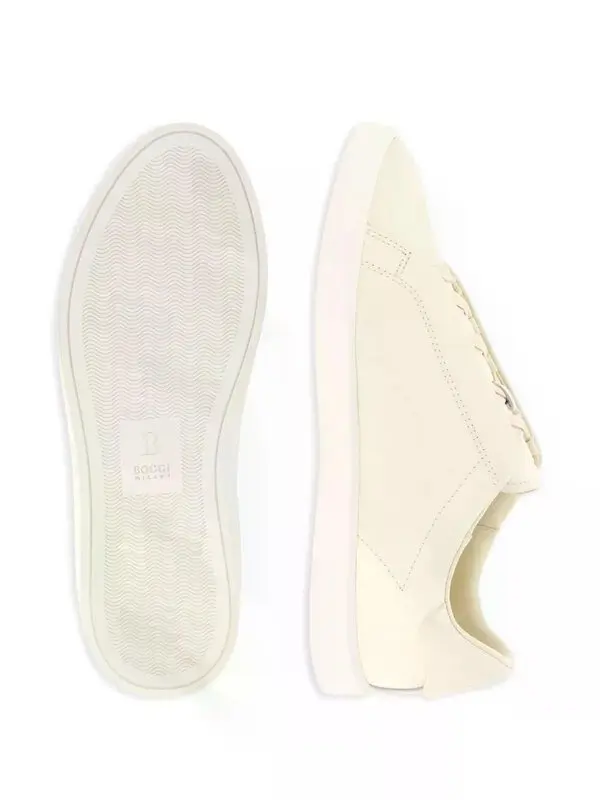 Boggi Milano Tumbled Leather Sneakers With Hidden Lacing - Neutrals