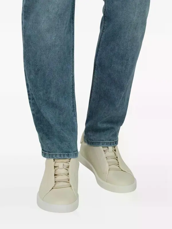 Boggi Milano Tumbled Leather Sneakers With Hidden Lacing - Neutrals