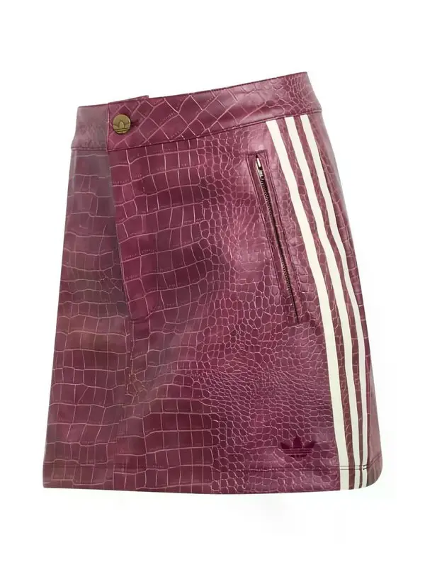 Adidas Crocodile Effect Mini Skirt With Side Stripe Detail - Red