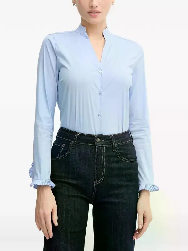 MOS MOSH Ruffled V-neck Shirt - Blue