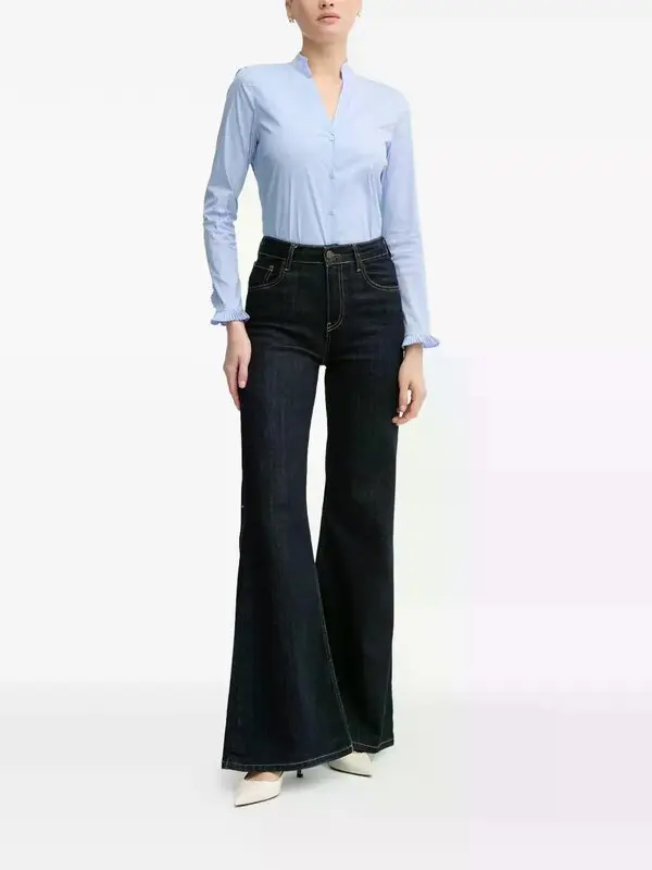 MOS MOSH Ruffled V-neck Shirt - Blue