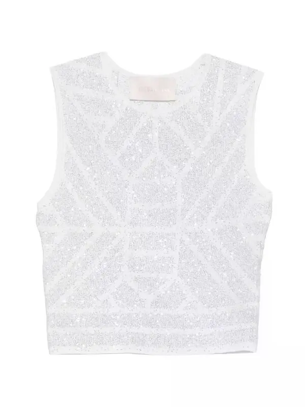 CIRCUS HOTEL Embellished Sleeveless Round Neck Top - White