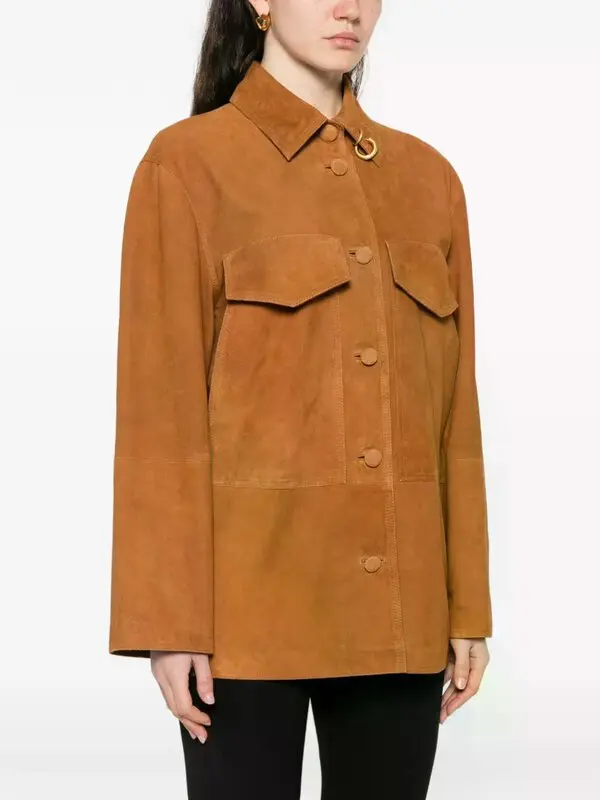 Alberta Ferretti Suede Button-up Shirt With Flap Pockets - Brown