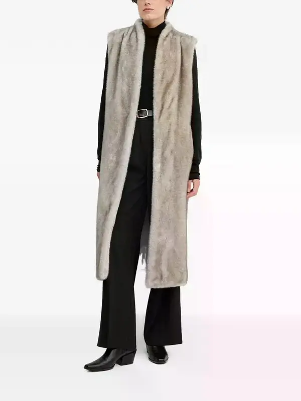 GAUDI Sleeveless Tie Belt Faux Fur Jacket