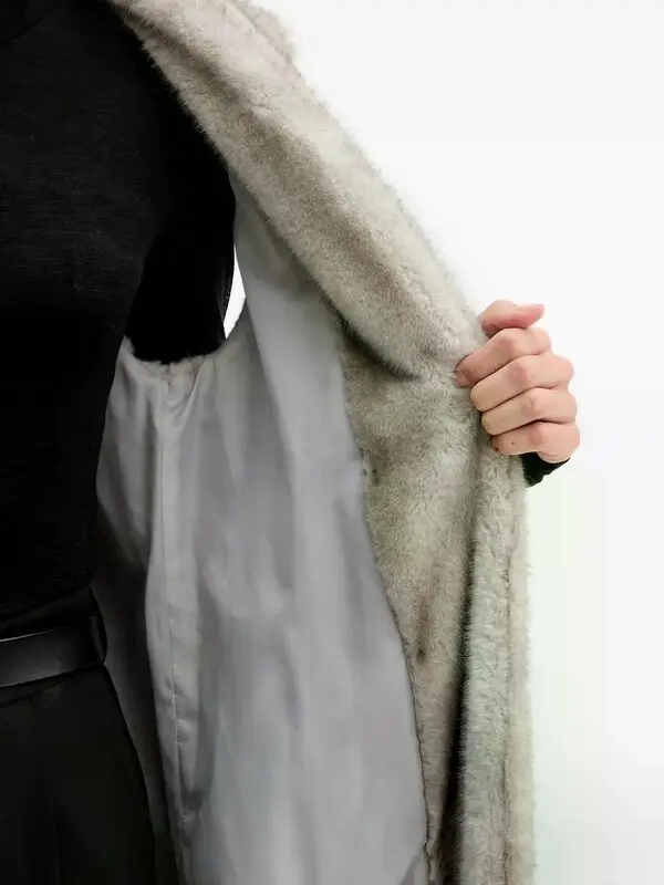 GAUDI Sleeveless Tie Belt Faux Fur Jacket