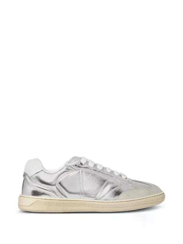 Versace Greca Court Metallic Leather Sneakers - Silver