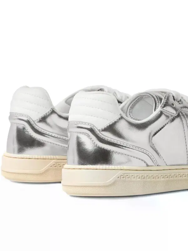 Versace Greca Court Metallic Leather Sneakers - Silver