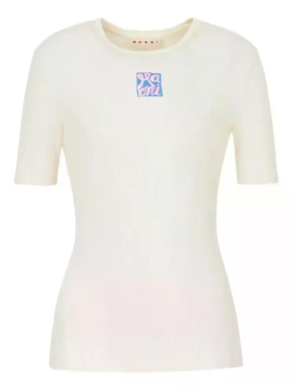 Marni Ribbed Logo-embroidered T-shirt - Neutrals