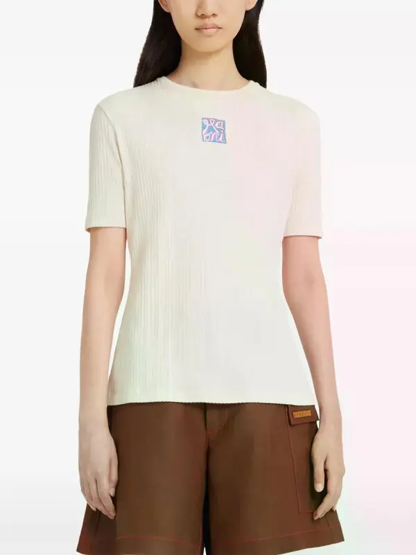 Marni Ribbed Logo-embroidered T-shirt - Neutrals