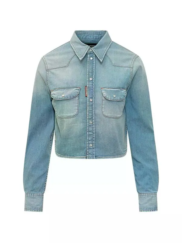 Dsquared2 Cropped Denim Shirt With Pointed Collar - Blue