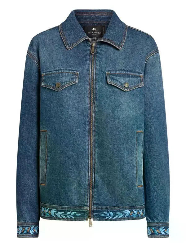 Etro Embroidered Zip Denim Jacket