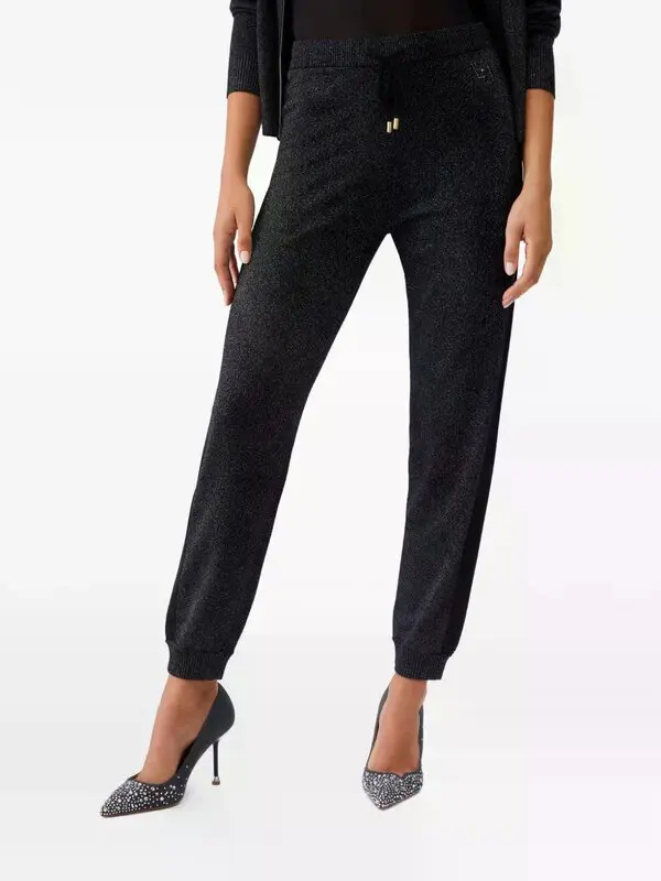 Liu Jo Side Stripe Bejewelled Logo Drawstring Trousers - Black