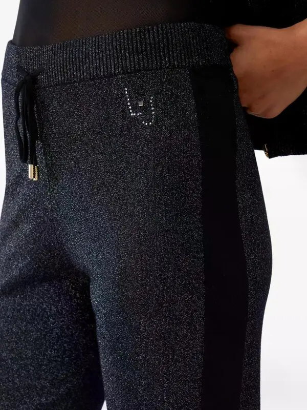 Liu Jo Side Stripe Bejewelled Logo Drawstring Trousers - Black