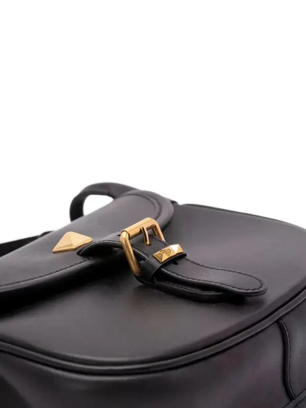 Valentino Garavani Buckle-strap Leather Shoulder Bag - Black