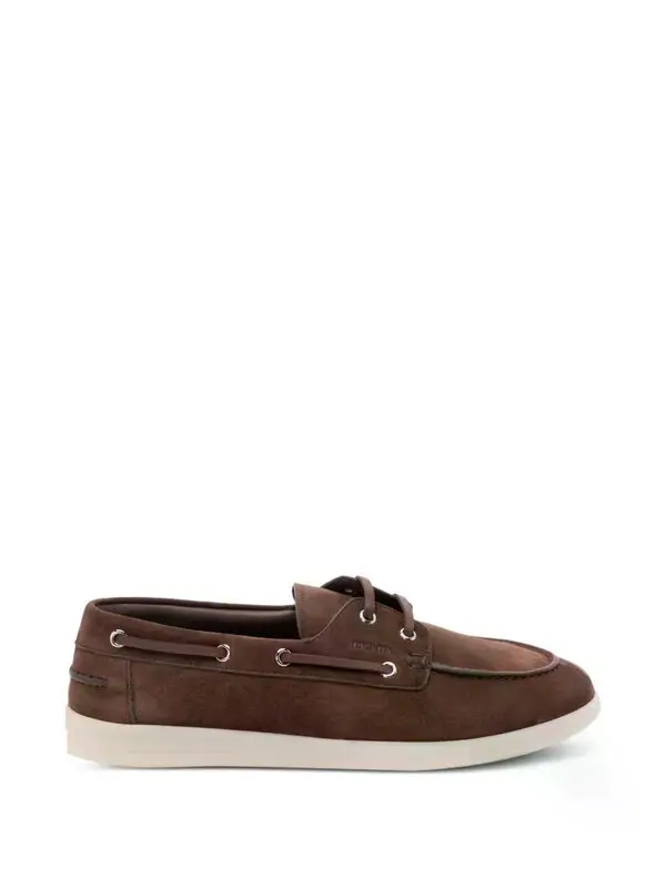 Prada Suede Boat Shoes With Laces - Brown