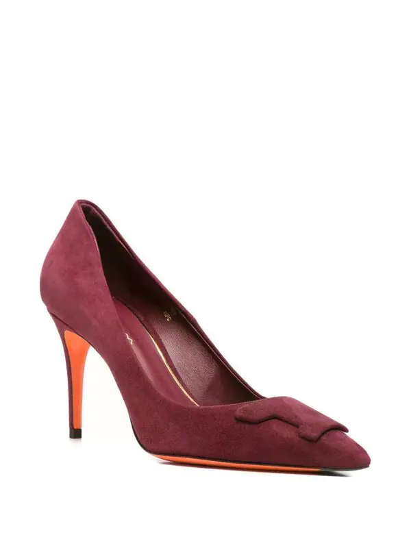 Santoni Burgundy Pointed Toe Leather Pumps
