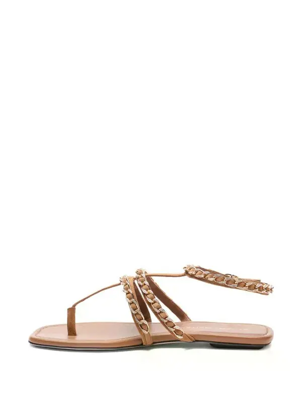 STUART WEITZMAN Soluxe Crystal Embellished Chain Detail Square Toe Sandals