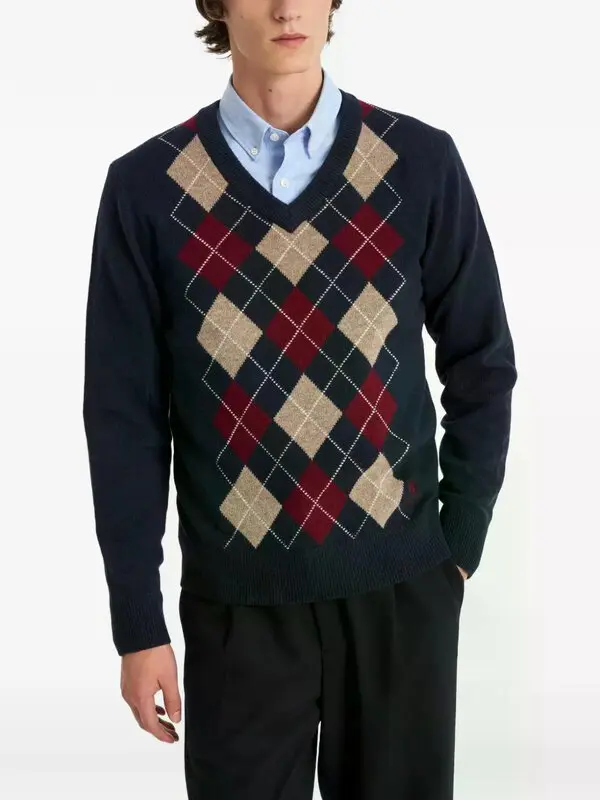 Pringle Of Scotland Argyle V-neck Sweater - Blue