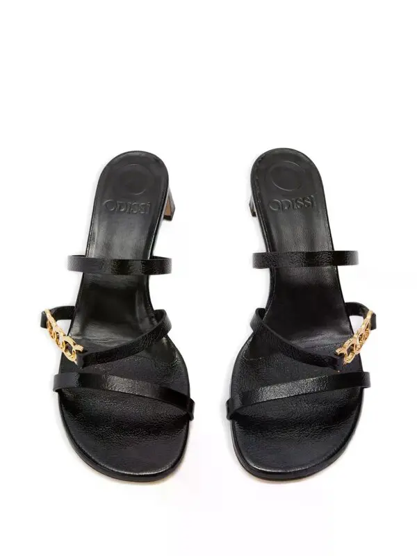 ODISSI Juliet Strap Leather Sandals With Gold-tone Chain Detail - Black