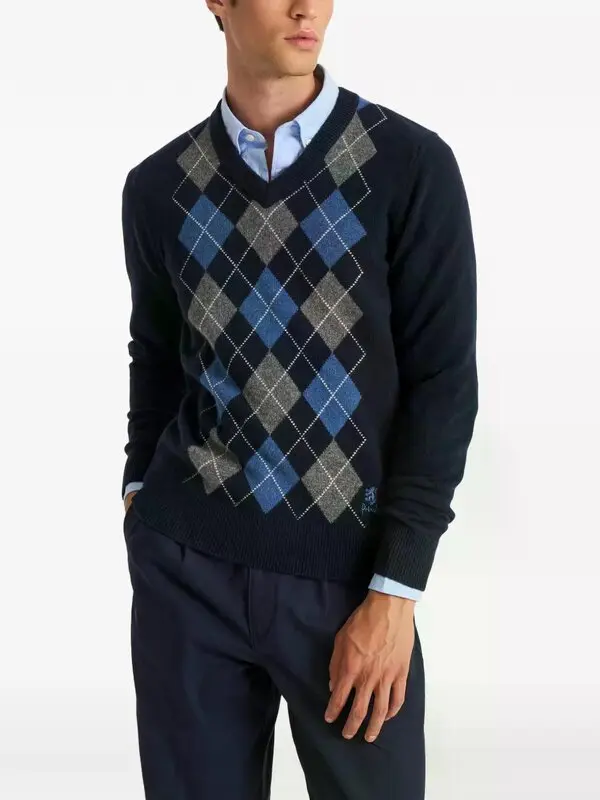 Pringle Of Scotland Argyle V-neck Sweater - Blue