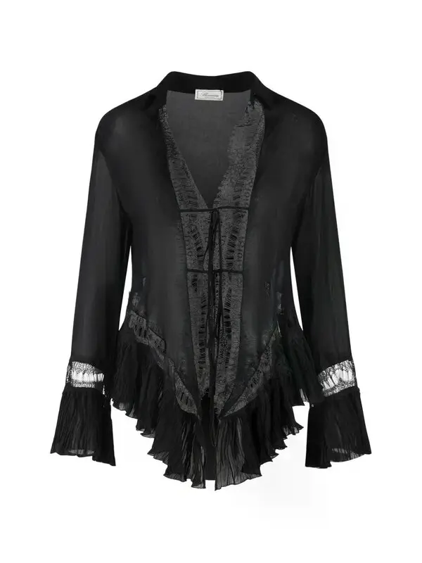 Blumarine Lace Insert Ruffle Shirt - Black