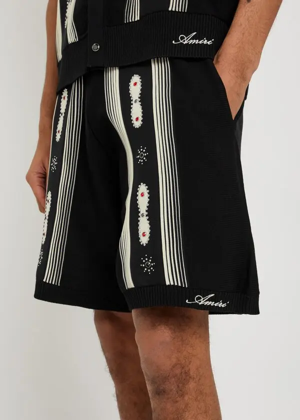 Amiri Striped Embellished Wool-blend Shorts