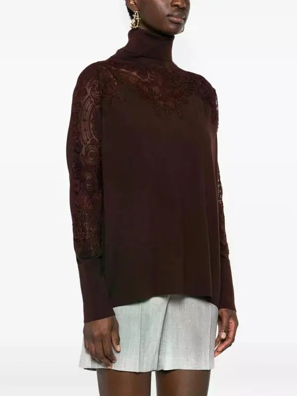 Ermanno Scervino Lace-detail Fine Knit Sweater - Brown