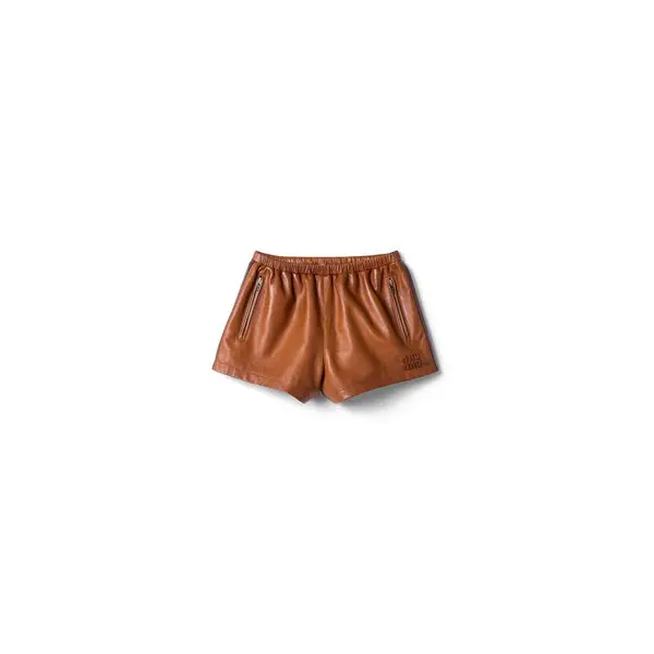 Miu Miu Nappa Leather Shorts - Brandy