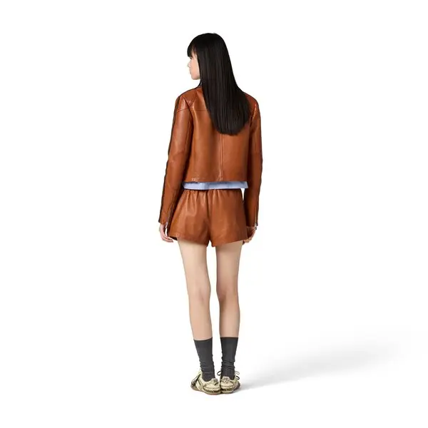 Miu Miu Nappa Leather Shorts - Brandy