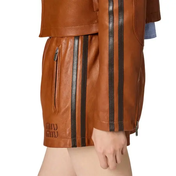 Miu Miu Nappa Leather Shorts - Brandy