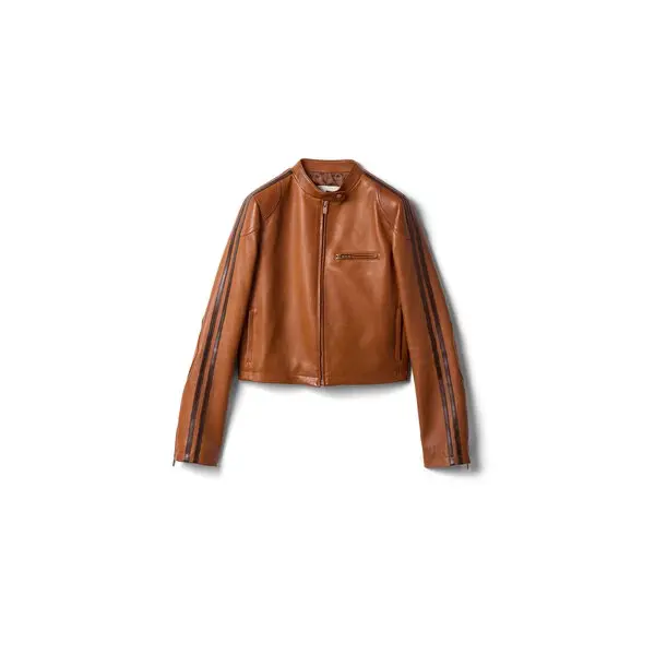 Miu Miu Nappa Leather Jacket With Striped Sleeves
