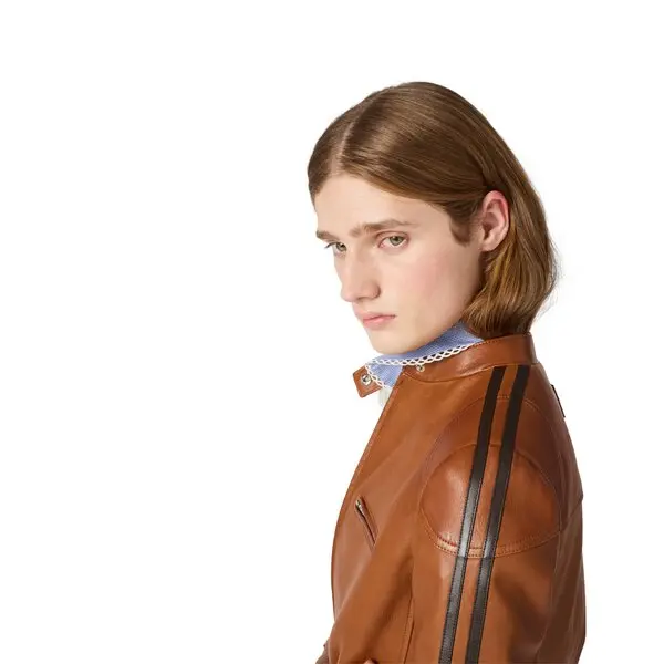 Miu Miu Nappa Leather Jacket With Striped Sleeves