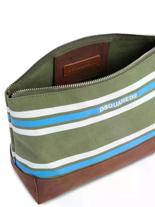 Dsquared2 Canvas Striped Makeup Bag With Wrist Strap - Green
